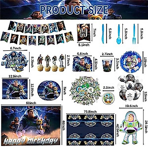 185Pcs Buzz Lightyear Birthday Party Decorations, Buzz Lightyear Party Decorations for Kids, Include Banner,Cake Topper, Cupcake Topper,Tablecloth, Backdrop,Balloons,Foil Balloons,Tableware,Invitation Cards