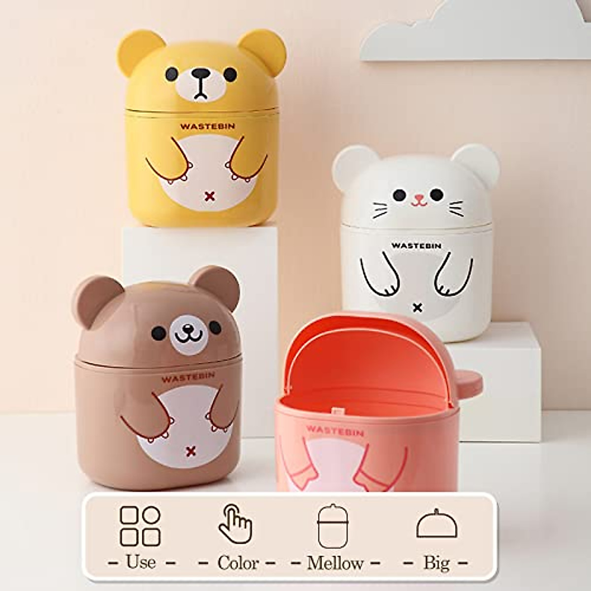 Mini Countertop Trash Can with Lid, Desk Small Trash Can, Waste Garbage Bin, Room Decoration Big Ears Desktop Wastebasket for Countertop, Vanity, Office or Coffee Table - Yellow