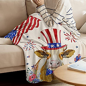 Throw Blanket Warm Soft Blanket Throws for Sofa Couch Bed, July 4th Independence Day Cow Star Flannel Fleece Bed Blanket Lightweight Cozy Plush Blanket for All Seasons 40x60 Inches