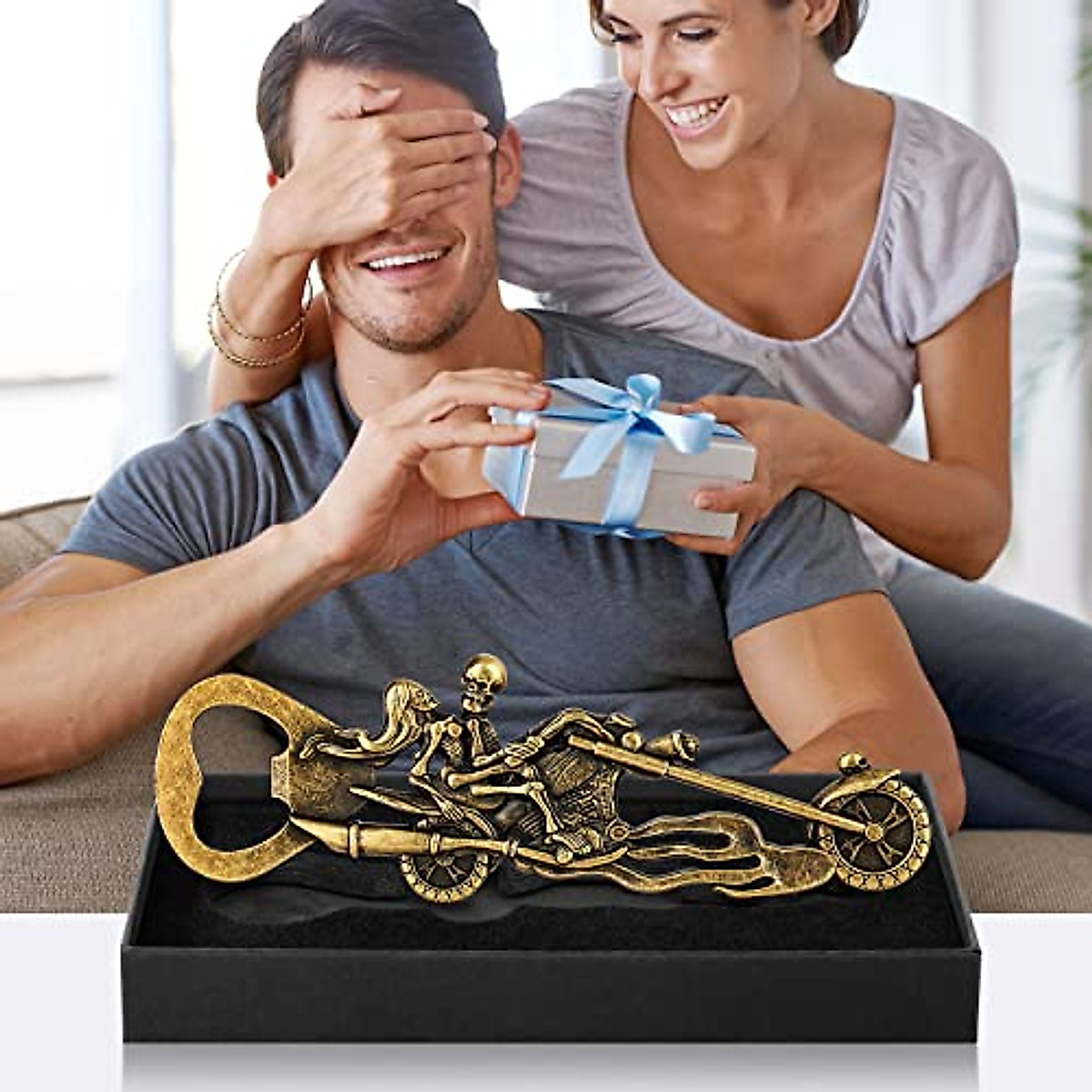 LKKCHER Skull Gifts, Skeleton Beer Bottle Openers Beer Gifts for Men Him Woman Boyfriend Dad, Novelty Bronze Skeleton Rider Gifts for Lovers Skull Motorbike Motorcycle Halloween Christmas Gift