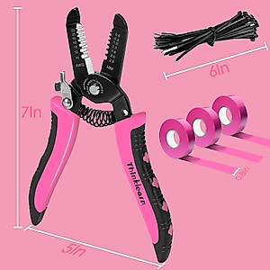 Wire Stripper, Pink 10-22 AWG Wire Cutters for Women, Wire Stripping Tool Kit with 3PCS Electrical Tapes and 50PCS Cable Ties, Multi-Function Hand Tool, Professional Handle Design