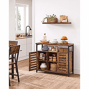 VASAGLE Buffet Cabinet, Sideboard Storage Cabinets with Compartments, Adjustable Shelves, Louvered Doors, 13.8 x 39.4 x 32.1 Inches, Rustic Brown and Black