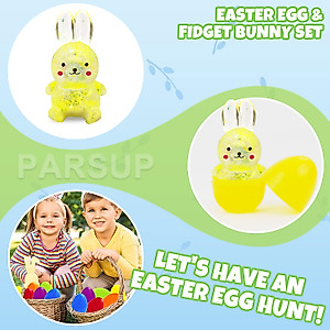 PARSUP 12PCS Easter Marble Eggs with Fidget Bunny for Easter Theme Party Favors, Supplies for Easter Egg Hunt, Basket Stuffers/Fillers, Classroom Prize Supplies Toddler Boys Girls