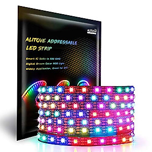 ALITOVE 16.4FT 300 Pixels WS2812B Programmable Addressable LED Strip Light Black PCB 5050 RGB Dream Color Flexible LED Rope Light DC5V Not Waterproof