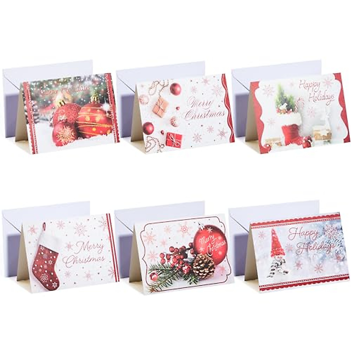 JOYIN 72 Piece Holiday Christmas Greeting Cards with 6 Artistic Greeting Designs & Envelopes 6.25” x 4.6" for Winter Christmas Season, present Giving, Xmas Gifts Cards. (Red Foil Collection)