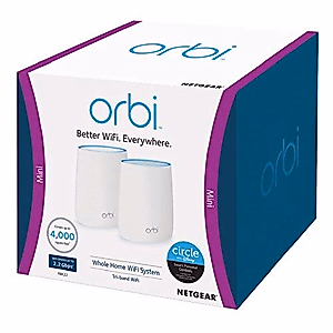 NETGEAR Orbi Compact Wall-Plug Whole Home Mesh WiFi System - WiFi router and wall-plug satellite extender with speeds up to 2.2 Gbps over 3,500 sq. feet, AC2200 (RBK20W)