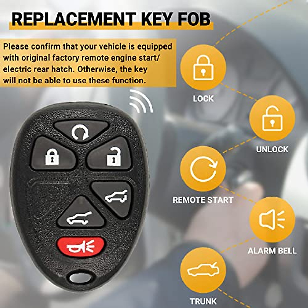 Car Key Fob Keyless Entry Remote 6 Button Compatible with Chevy Tahoe| Suburban| GMC Yukon| Yukon XL1500 2500| Cadillac Escalade ESV| EXT Key Replacement OUC60221 OUC60270