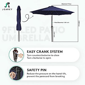 JEAREY 9FT LED Lighted Patio Umbrella, Solar Outdoor Umbrella, Tilt Table Umbrellafor Pool, Deck & Yard (Navy)