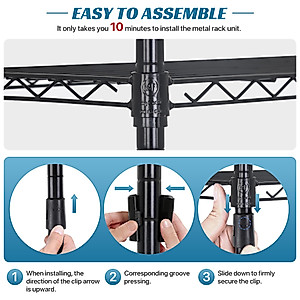 WYGMAV 4 Tier Shelf Metal Wire Shelving Unit Adjustable Storage Shelves Storage Rack Heavy Duty Steel Standing Shelf Units for Restaurant, Garage, Kitchen Metal Shelves with Feet Leveler, Black