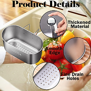 Stainless Steel Sink Drain Strainer Basket, Multifunction Hanging Sink Strainer Colander Drain Basket, Kitchen Sink Food Waste Filter and Vegetables Fruits Clean