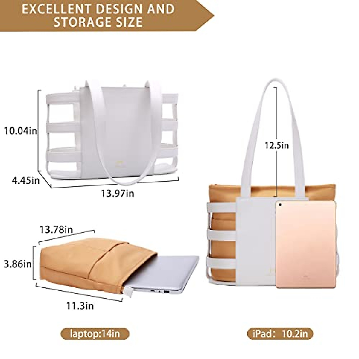 Leather Tote Bag for Women, Two Piece Set Singly Detachable Beach Bag with Purse Organizer Insert