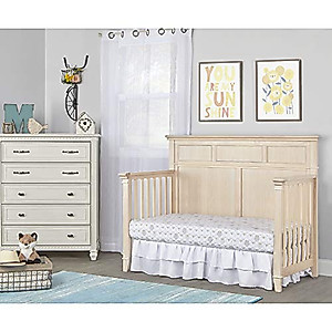 Dream On Me Dover 4-In-1 Convertible Crib In Vintage White Oak, Three Mattress Height Settings, Fixed Stationary Side Rails, Wooden Furniture For Nursery, Bedroom