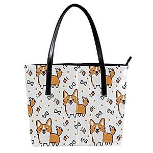 Lovely Cartoon Corgi Handbags for Women Large Purses Leather Tote Bag School Shoulder Bag