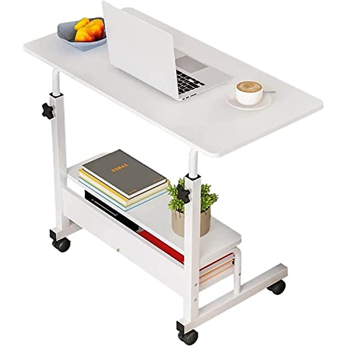 Adjustable Table Student Computer Desk Portable Home Office Furniture Small Spaces Desk Sofa Bedroom Bedside Desk Learn Play Game Desk on Wheels Movable with Storage Desk Size 31.5 * 15.7 Inch,White