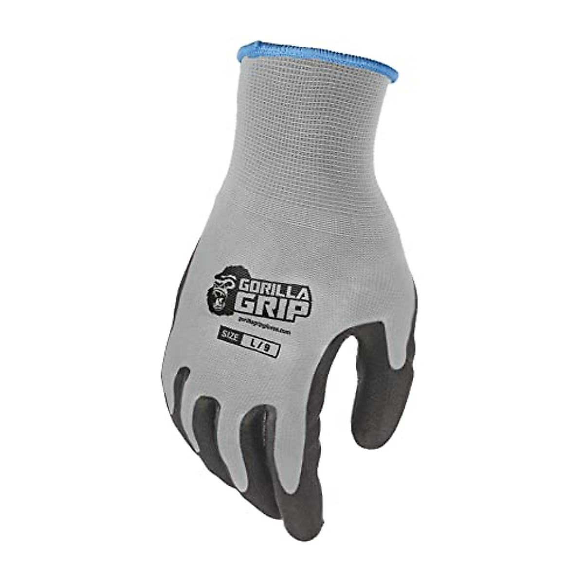 Gorilla Grip Grey Slip Resistant All Purpose Work Gloves, Size: Large, Pack of 5 Pairs of Gloves