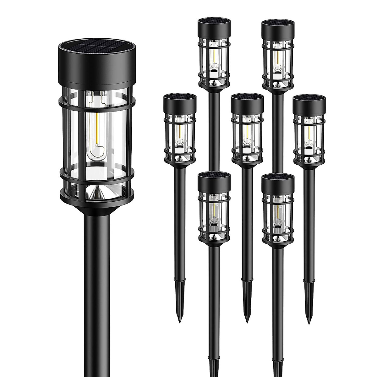 DOESLAG Solar Pathway Lights, 8 Pack Solar Lights Outdoor Waterproof, Glass Solar Landscape Lights Outdoor Garden Lights for Yard Walkway Driveway, Auto On/Off, Easy-to-Install