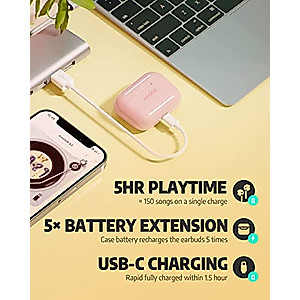 AIHOOR Wireless Earbuds for Music and Sports, Bluetooth 5.3 in-Ear Headphones with Extra Bass Built-in Mic Touch Control 30hr Battery Earphones, Waterproof (Pink)