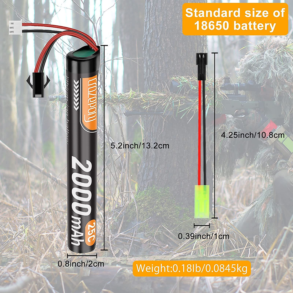 Crazepony Splatter Ball Battery 7.4V 2000mAh Airsoft Battery Pack 2Pcs 25C Lithium-ion Water Bead Rechargeable Batteries with SM2P Plug to Mini Tamiya Cable for SRB400 SRB400-SUB and SRB1200