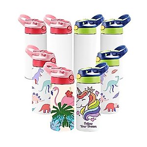OFFNOVA 12oz Kids Sublimation Tumbler, 8 Pack Kids Sublimation Water Bottle Blank with Handle, Children Sublimation tumblers Cups for Milk, Soda, Juice, Drinks
