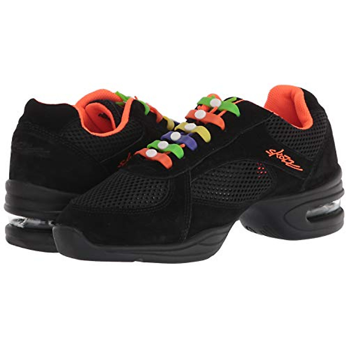 Skazz by Sansha Women's Dance Studio Exercise Sneakers Mesh Suede Rubber Split-Sole Haley, Black/Orange,7.5