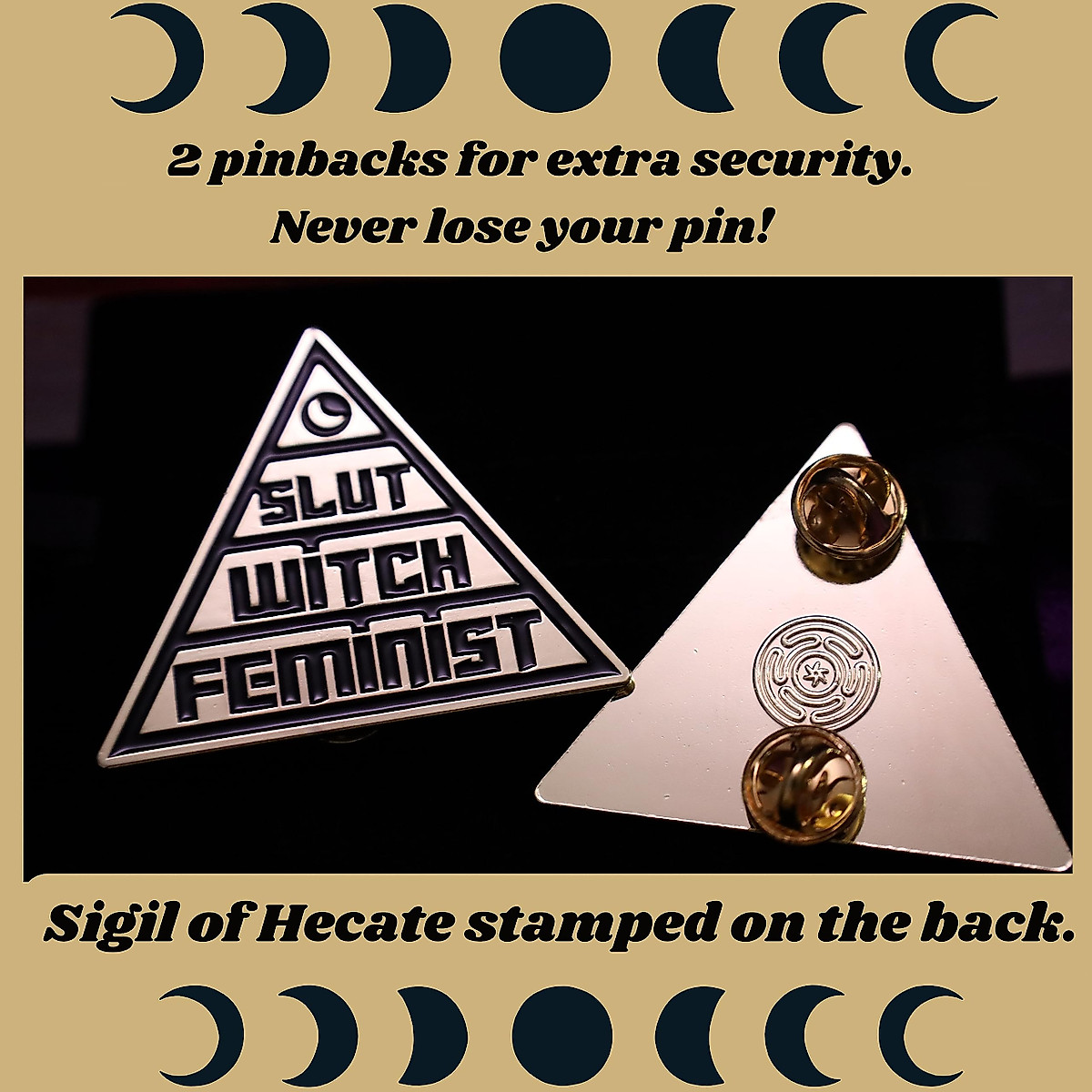 ADHD Witchery. Slut Witch Feminist Antique Brass Huge 2 Inch Pin Enamel Pin. Stamped with Sigil of Hecate On Back. Made For Witchy, Slutty, Freaks & Lovers. Wiccans, Pagans, Trans Witches, Queer Witches, Bi Witches, Intersectional Feminist Activists, Plea