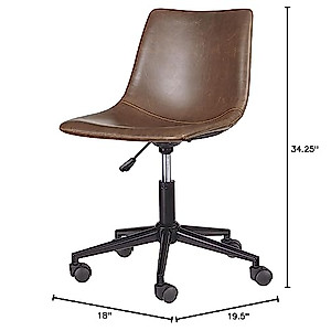 Signature Design by Ashley Faux Leather Adjustable Swivel Bucket Seat Home Office Desk Chair, Brown