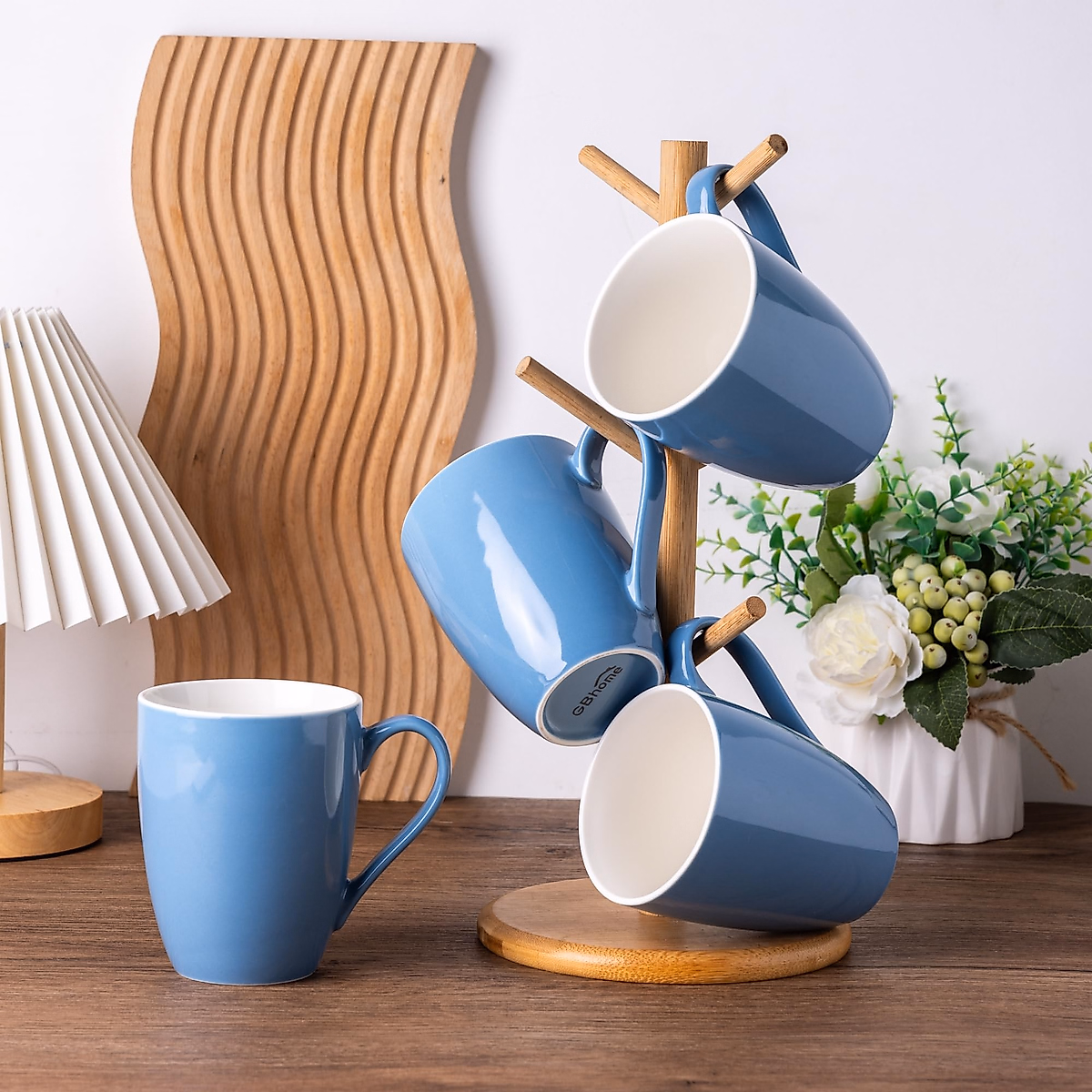 GBHOME Porcelain Coffee Mugs Set, 16 oz Large Coffee Mugs Set of 4 for Dad Mom Women Men, Light Weight Ceramic Coffee Cups for Cappuccino,Latte,Tea,Cocoa, Dishwasher & Microwave Safe, French blue