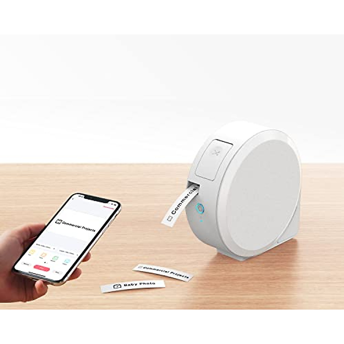 Labelife Bluetooth Label Maker Machine, Wireless and Portable Label Maker with Multiple Fonts, Compatible with iPhone and Android Phone, with One Laminated JM Label, for Home & Office, P3100D, White
