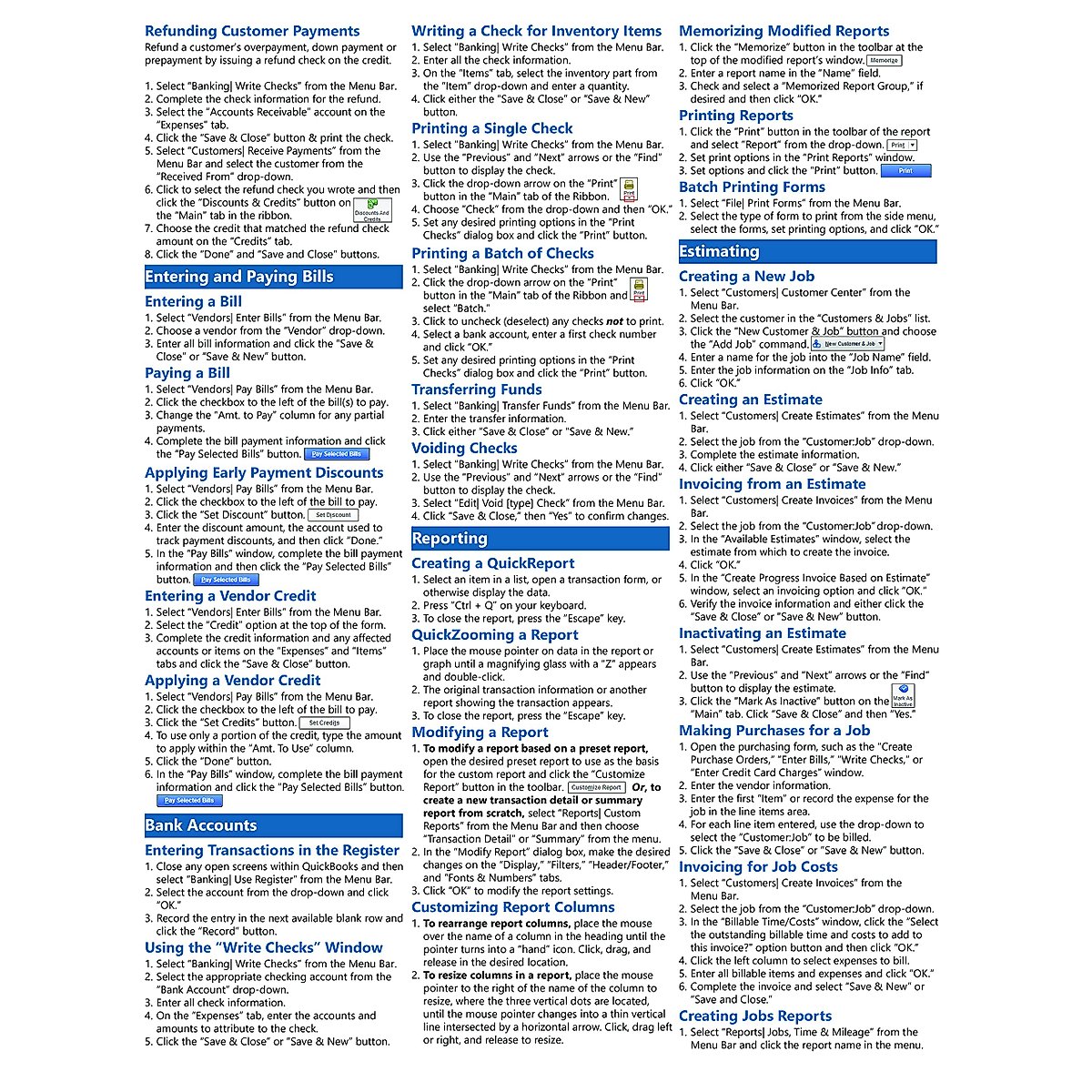 QuickBooks Desktop Pro 2022 Quick Reference Training Card - Laminated Tutorial Guide Cheat Sheet (Instructions and Tips)