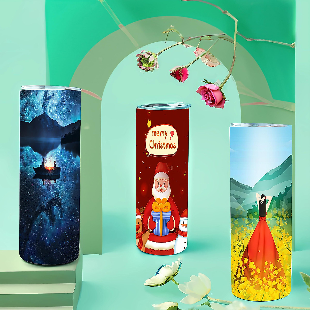 SVZIOOG Sublimation Tumblers bulk 20 oz Skinny,4 Pack Stainless Steel Double Wall Insulated Straight Sublimation Tumbler Cups Blank White with Lid, Individually Box,Polymer Coating for Heat Transfer