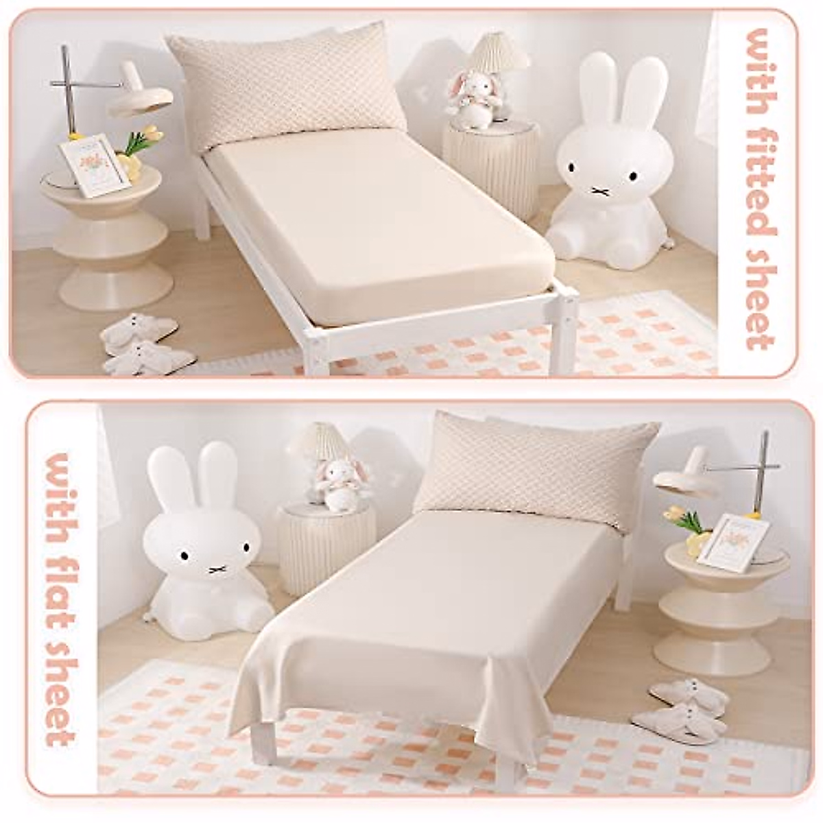 Cozyholy 4 Pieces Boho Tufted Toddler Bedding Set for Girls Boys Beige Soft Jacquard Embroidery Bed Sheets Set Comforter Set for Baby Kids | Include Comforter, Flat Sheet, Fitted Sheet, Pillowcase