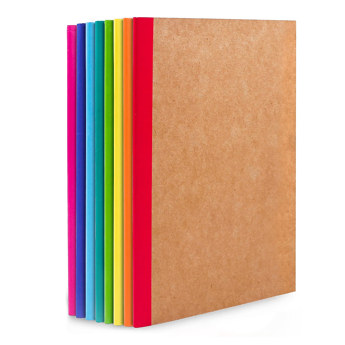 feela 8 Pack Composition Notebooks Bulk, Kraft Cover Lined Blank College Ruled Composition Travel Journals with Rainbow Spines For Women Students Business, 60 Pages, 8.3”x 5.5”, A5, 8 Colors