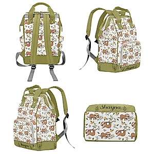 Jungle Sloths on Tree Personalized Diaper Backpack with Name,Custom Travel DayPack for Nappy Mommy Nursing Baby Bag One Size