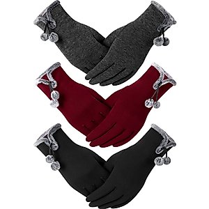 OTIOTI 3 Pairs Womens Gloves Winter Touch Screen Texting Gloves for Women Fleece Lined Thick Warm Gloves (B-3pair-2)