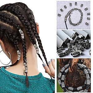 YMHPRIDE 80 Pieces Viking Beard Beads Antique Norse Hair Tube Beads Dreadlocks Beads for Hair Braiding Bracelet Pendant Necklace Silver DIY Jewelry Hair Decoration