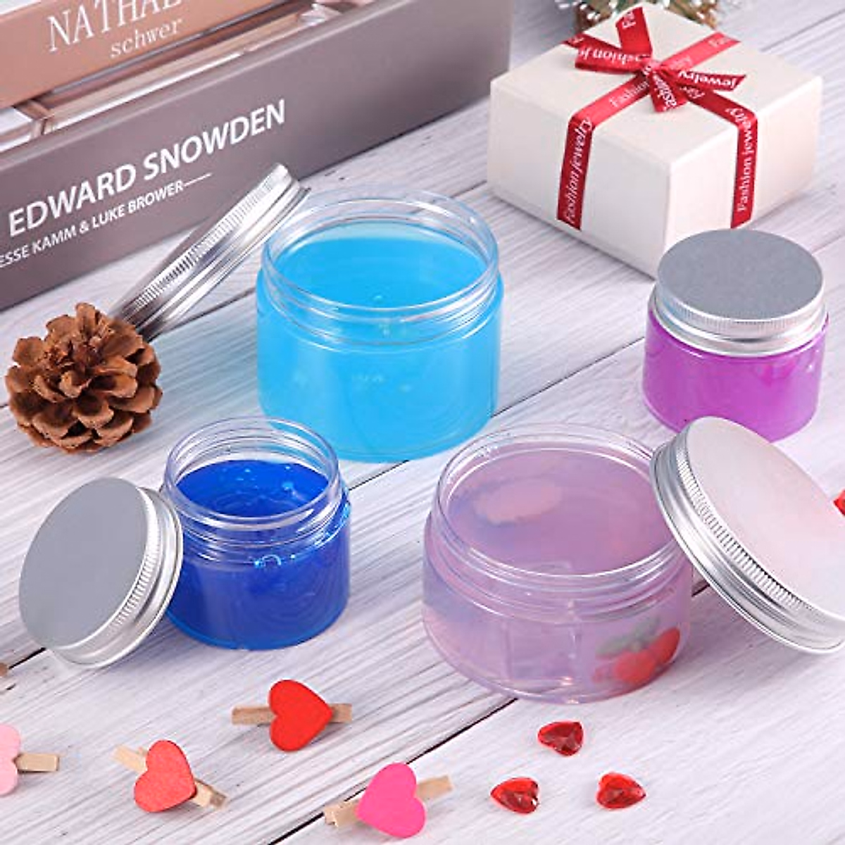 12 Pack Clear Plastic Storage Favor Jars Wide-Mouth Plastic Containers with Lids for Beauty Products (2 Ounce)