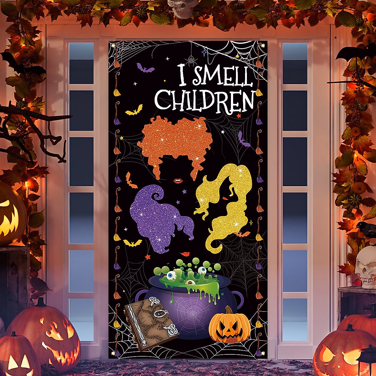 Halloween Decorations Hocus Pocus Door Cover Sanderson Sisters Banner Black Witch Decor Halloween Decorations for Home Party