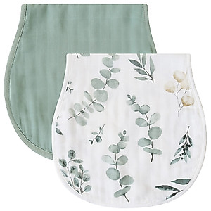 LifeTree Muslin Baby Burp Cloths - 70% Viscose from Bamboo and 30% Cotton Large 22'' by 10'' Absorbent Milk Spit Up Rags - Burping Cloths for Newborn, Girls Boys, Set of 2 (Eucalyptus/Roman Green)