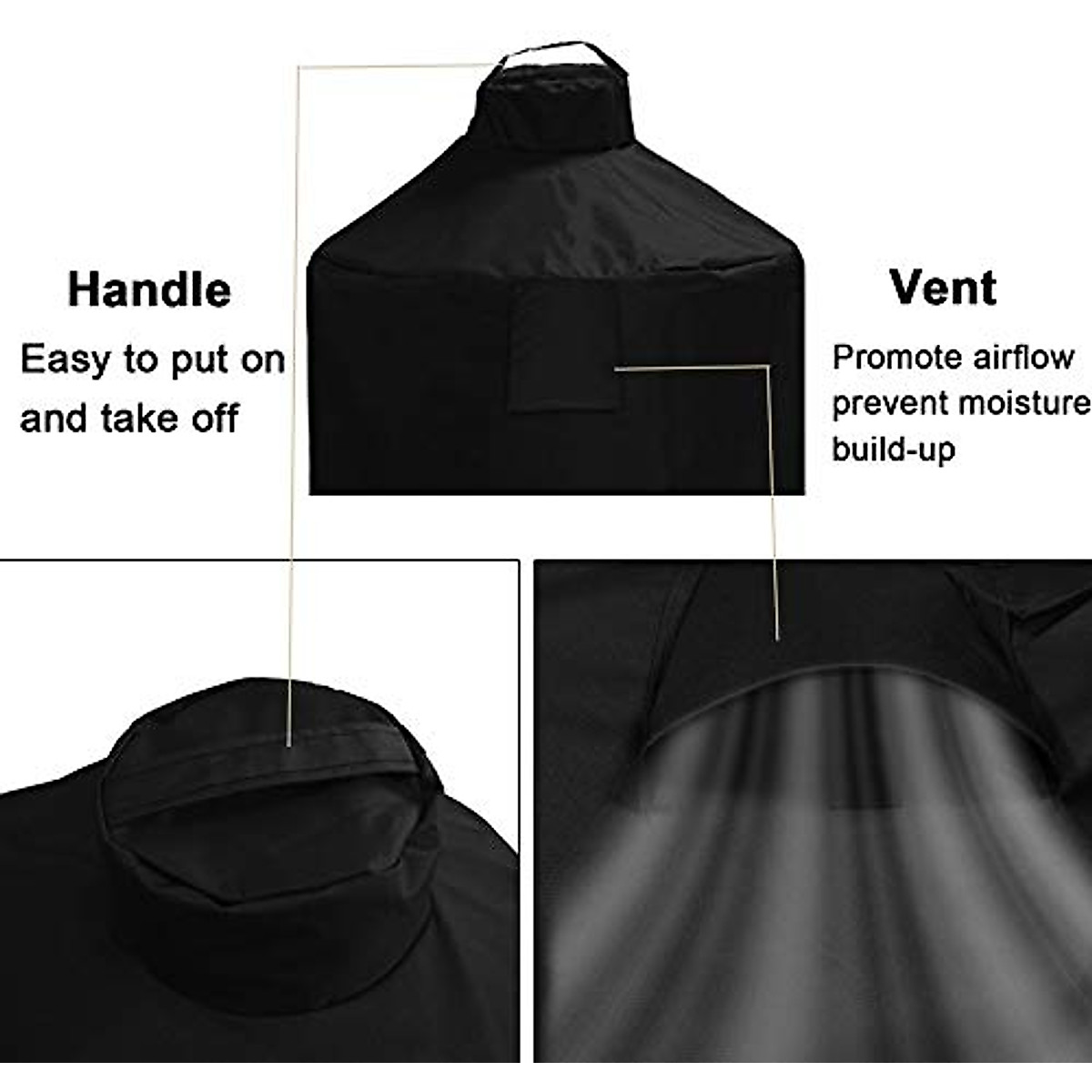 WOMACO Cover for Large Big Green Egg Waterproof Ceramic Grill Cover Heavy Duty Outdoor Small Medium XL Smoker Green Egg Ventilated Protective Covers (Large, Black)