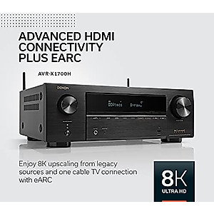 Denon AVR-X1700H 7.2ch 8K Home Theater Receiver with 3D Audio, Voice Control, and HEOS Built-in (Factory Certified Refurbished)