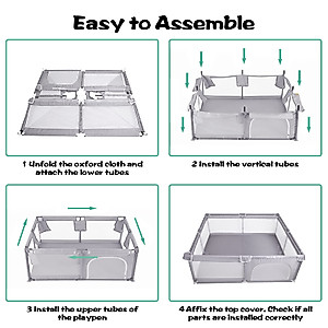 Large Baby Playpen, 71x59 Extra Large Baby Playard for Toddler, Playpens for Babies, Sturdy Safety Kids Activity Center, Baby Gate Playpen with Breathable Mesh 2 Handles（Light Gray）