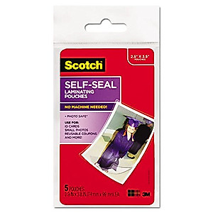 Self-Sealing Laminating Pouches, Glossy, 2 15/16 x 3 15/16, Wallet Size, 5/Pack
