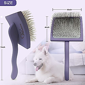 Slicker Brush for Dogs & Pet Comb Value Kit,Large Dog Slicker Brush for Goldendoodles Poodles Doodle with Ergonomic Solid Wooden Handle Best Extra Long Pin Dog Grooming Brush Haired Dogs