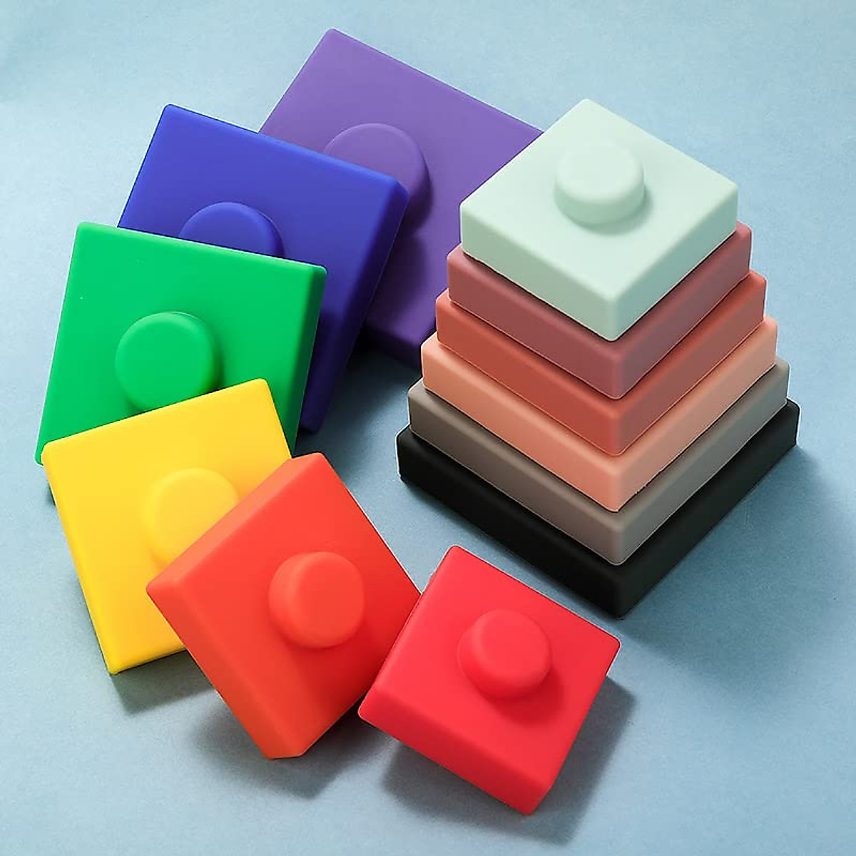Silicone Stacking Toy | Square Stacker Baby Toy | Montessori | Gender Neutral Baby Gift | Montessori Toys | Building Games | Toddler Montessori Toys | Toddler Stacking Toy