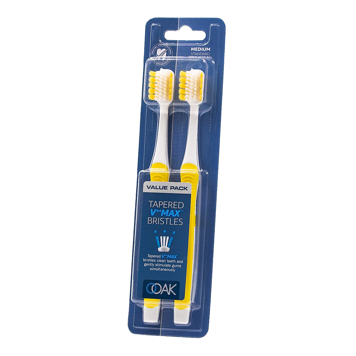 Ooak Toothbrush, Tapered V++Max Medium Bristles, 2 Pack Yellow