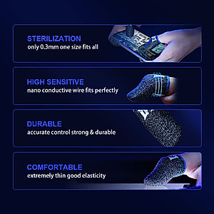 20 PCS Finger Sleeve for Gaming,Seamless Thumb Finger Sleeve Silver Fiber Mobile Phone Gaming Finger Sleeves, Breathable & Sweatproof, for League of Legend, Pubg, Rules of Survival, Knives Out