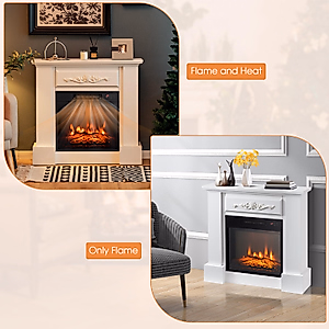S AFSTAR Electric Fireplace with Mantel, 1400W 32 Inch Fireplace Heater with Remote Control, 6H Timer, Adjustable 3D Flame Effect, Thermostat, Electric Fireplace Heater for Living Room (White)