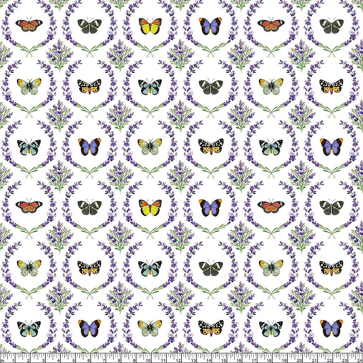 Northcott Deborahs Garden Butterfly White/Multi, Fabric by The Yard