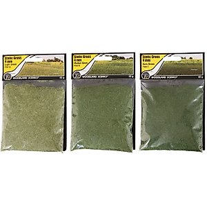 Woodland Scenics Static Grass, Light Green, Medium Green, and Dark Green, 4mm (Pack of 3) - with Make Your Day Paintbrushes