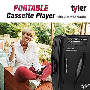 Tyler TCP-02 Portable Stereo Cassette Player - Slim 7 x 5 x 2-Inch Listening Device with Tape Deck and Dual Band AM/FM Radio - Retro-Style Battery-Operated Music Tool with Sport Earbuds and Belt Clip